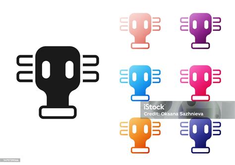 흰색 배경에 격리 된 검은 색 방독면 아이콘 호흡보호구 표지판 다채로운 아이콘을 설정합니다 벡터 개념에 대한 스톡 벡터 아트 및