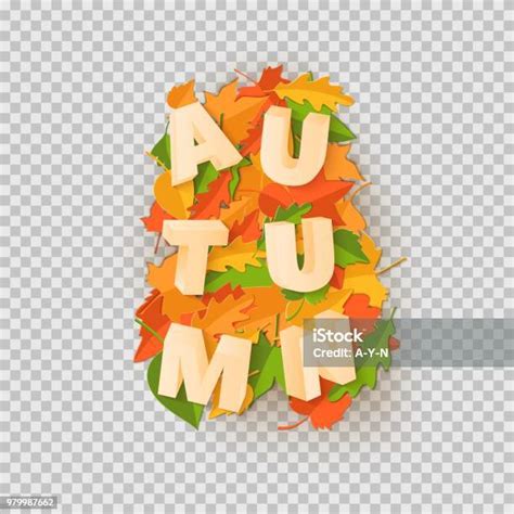 녹색 노란색 빨간색 단어가을 구성 종이 컷 스타일에서 그림자와 나뭇잎 가 공예 잎 디자인 포스터 배너 전단지에 대 한 3 차원 현실 편지 T셔츠 인쇄 벡터 일러스트 레이 션