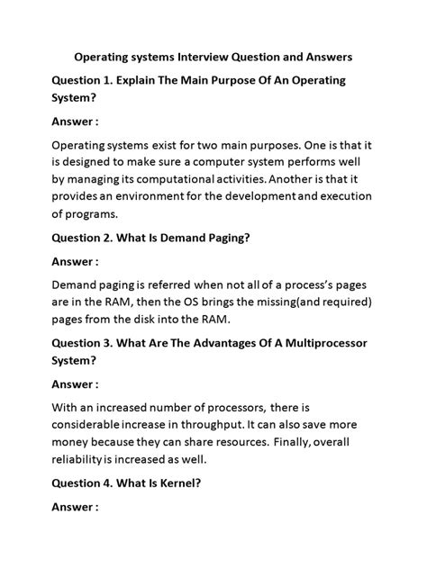 Operating Systems Interview Question And Answers Pdf Process