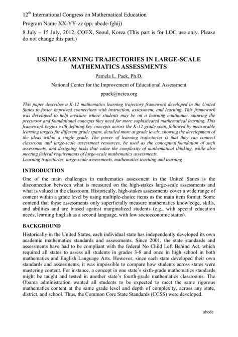 PDF USING LEARNING TRAJECTORIES IN LARGE SCALE MATHEMATICS ASSESSMENTS