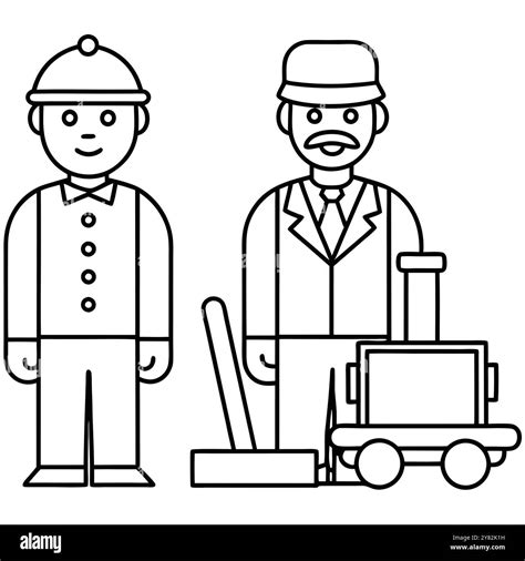 A Simple Line Drawing Of A Train Conductor And Engineer Ideal For