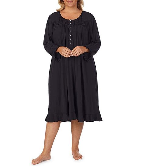 Eileen West Plus Size Round Neck Long Sleeve Waltz Nightgown Dillards