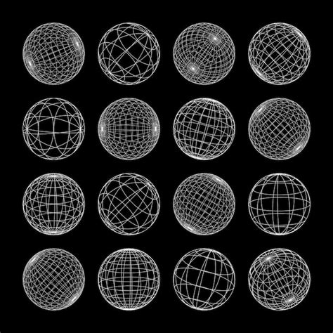 Premium Vector Wireframe Shapes Lined Sphere Perspective Mesh D Grid