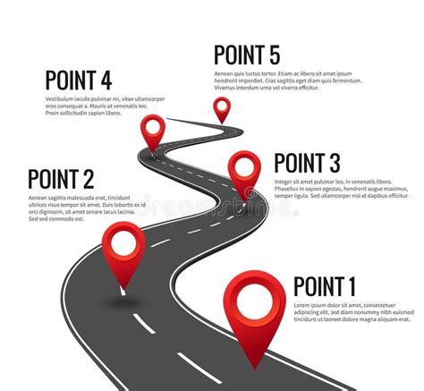 Road Infographic Curved Road Timeline With Red Pins Checkpoint Strategy