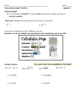 Evaluating Multiple Functions By Erin Green TPT