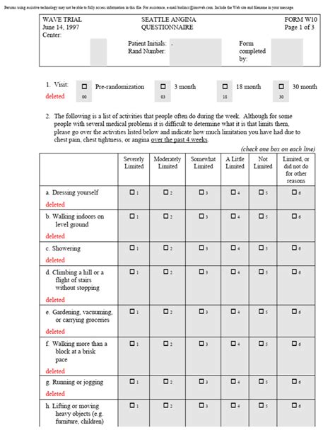 Seattle Angina Questionnaire Pdf Angiology Diseases And Disorders