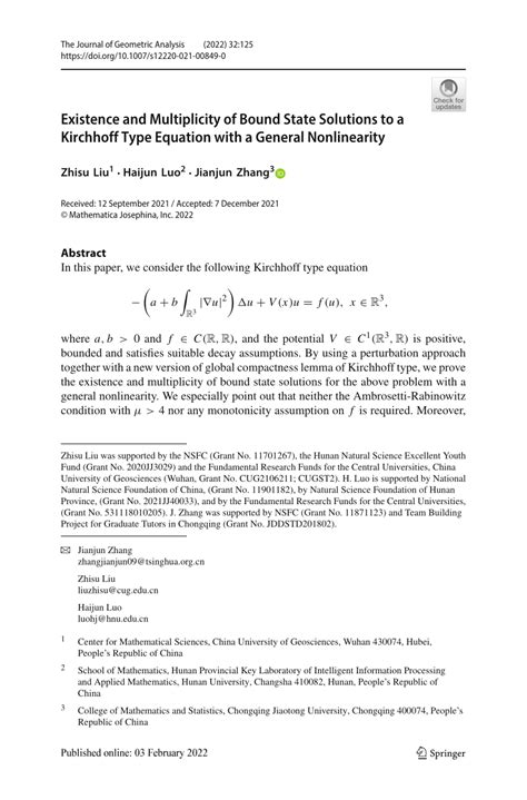 Pdf Existence And Multiplicity Of Bound State Solutions To A Kirchhoff Type Equation With A