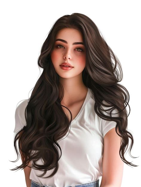Portrait Of Beautiful Young Woman With Long Wavy Hair Isolated On
