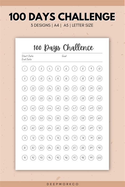 Printable 100 Day Habit Tracker 100 Days Challenge Minimal Habit