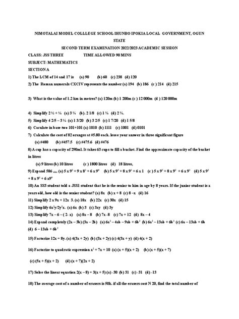 Math Exam Jss3 Nimotalahi Download Free Pdf Triangle Geometry