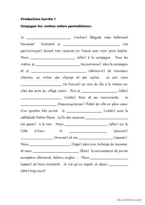 Texte à Compléter 1 Pratique De La G Français Fle Fiches Pedagogiques Pdf And Doc