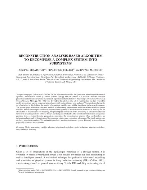 Pdf Reconstruction Analysis Based Algorithm To Decompose A Complex System Into Subsystems