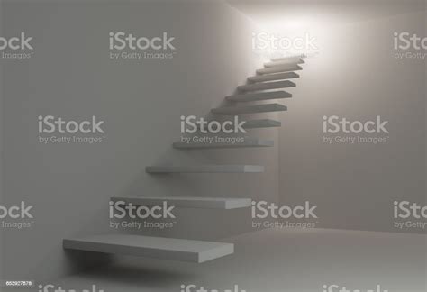 벽 3d 일러스트와 함께 빛을 바닥에서 간단한 흰색 계단 0명에 대한 스톡 사진 및 기타 이미지 0명 3차원 형태 개념과