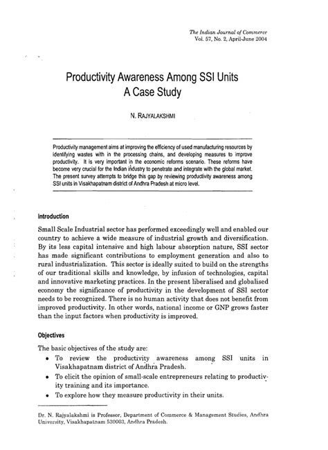 Pdf Productivity Awareness Among Ssi Units Acase Study