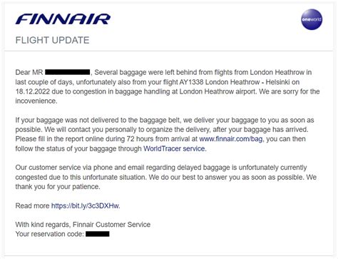 Finnair Luggage Delay Email Loyaltylobby
