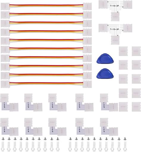 Amefil 3pin Led Strip Connector Kit Includes 10mm Led Angle Connector