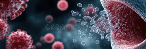 Cold Germs Entering Mouth Depicted In Microscopic Detail With Empty