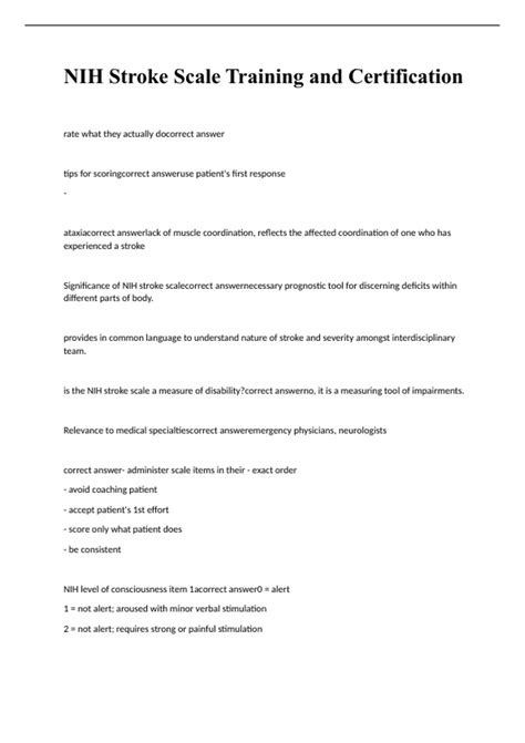 Nih Stroke Scale Training And Certification Questions With Correct