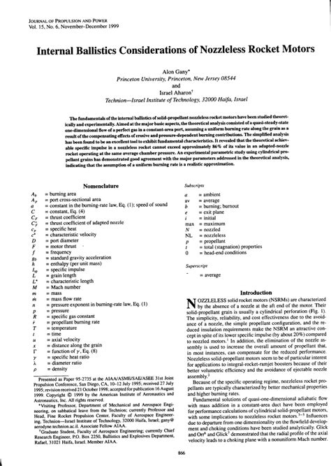 Pdf Internal Ballistics Considerations Of Nozzleless Rocket Motors