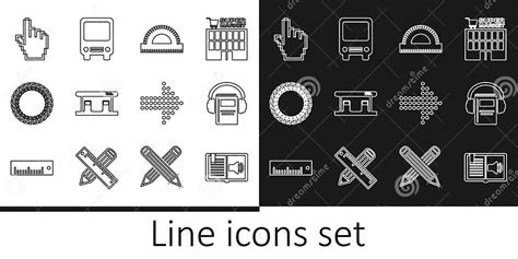 Set Line Audio Book Protractor Grid Gas Filling Station Laurel Wreath Pixel Hand Cursor