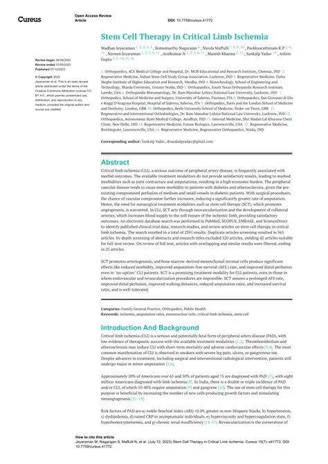 Pdf Stem Cell Therapy In Critical Limb Ischemia