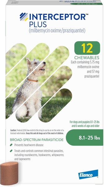 Interceptor Plus Chew For Dogs 81 25 Lbs Green Box 12 Chews 12