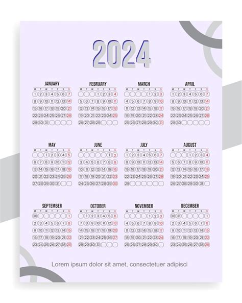 Vector Editable De Plantilla De Calendario 2024 Vector Premium
