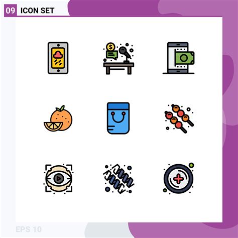 Filledline Flat Color Pack Of 9 Universal Symbols Of Mardi Gras Food Job Orange Shopping