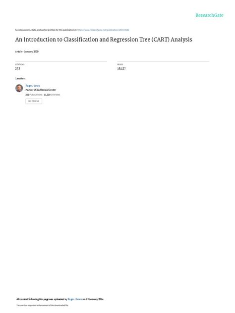 An Introduction To Classification And Regression Tree Cart Analysis
