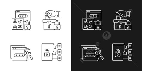 Linear Icons Set For Dark And Light Modes Depicting Sensitive Data Vector White Web Pictogram