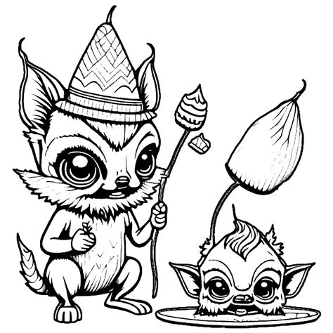 Gremlins Eating Candy Corn Coloring Page · Creative Fabrica