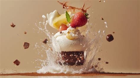 Dessert Explosion Whipped Cream And Fruit Splash Stock Illustration