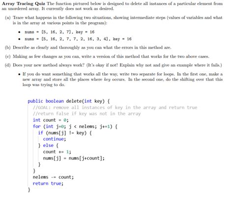 Solved 16 Array Tracing Quiz The Function Pictured Below