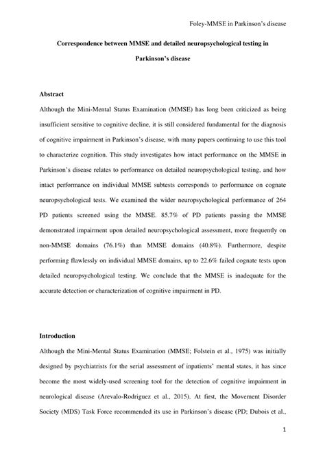 Pdf Correspondence Between Mmse And Detailed Neuropsychological