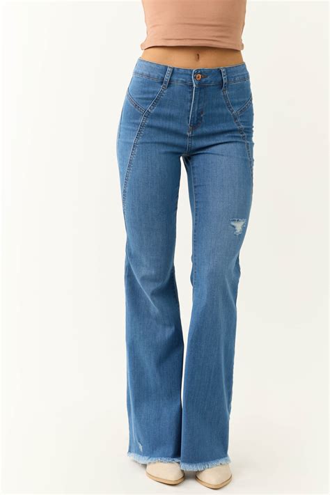 Rewash Medium Wash High Rise Flare Jeans Lime Lush Boutique