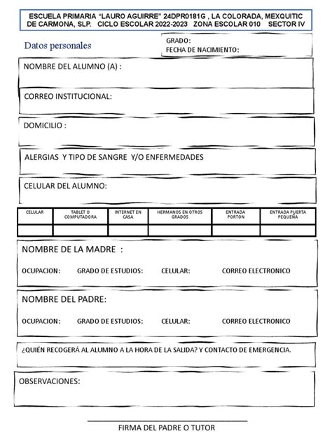 Hoja De Datos Alumnos Cuarto Pdf Educación Primaria Informática