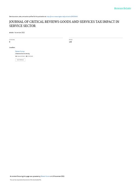 Paper No 3 Gst Impact In Service Sector Pdf Value Added Tax Taxes