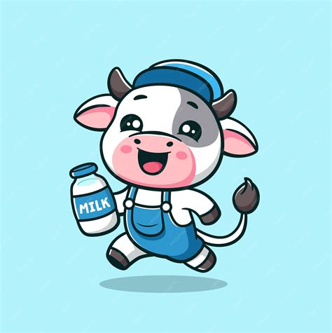 Premium Vector Cute Cow Holding Milk Mascot Logo Illustration