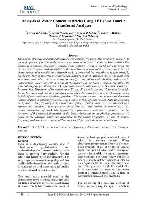 Pdf Analysis Of Water Content In Bricks Using Fft Fast Fourier
