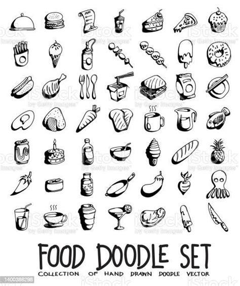 음식 낙서 벡터 아이콘 세트입니다 그리기 스케치 일러스트레이션 손 그린 선 Eps10 음식에 대한 스톡 벡터 아트 및 기타 이미지 음식 그릇 그리기 Istock