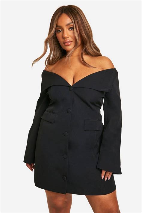 Plus Bardot Blazer Dress Boohoo Uk