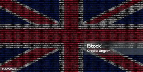 Great Britain Flag Superimposed On Duplicate Computer Code That