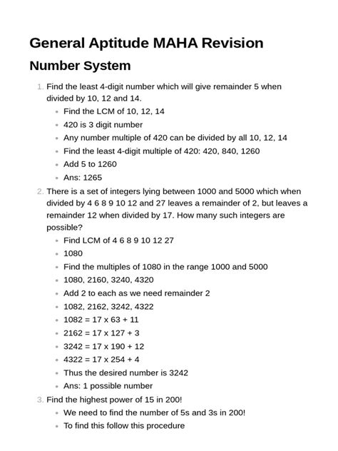 General Aptitude Maha Revision Pdf Numbers Arithmetic