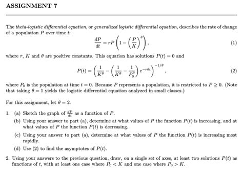 Solved AssigΝΜent 7 The Theta Logistic Differential