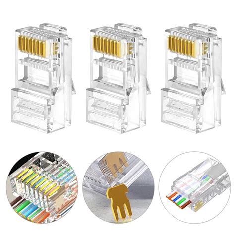 10 50x Rj45 Pass Through Cat6 Connector Modular Plug Cat5e Cat5 Network