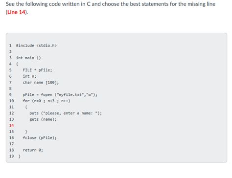 Solved See The Following Code Written In C And Choose The Chegg