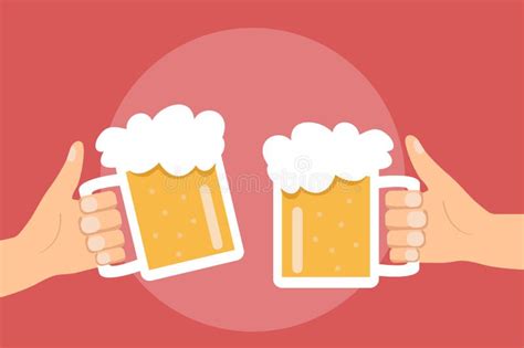 Two Hands Holding And Clinking With Beer Glasses Mug Stock Vector