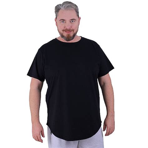 Camiseta Longline Plus Size MXD Conceito Manga Curta Mescla Preto MXD