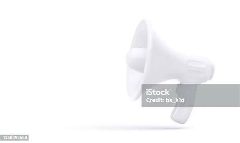 3d Realistic White Plastic Megaphone With Shadow Isolated On White