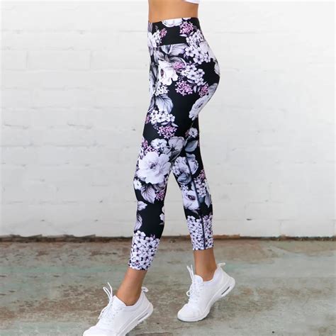 Slim Leggings High Waist Compression Pants Women Flower Print Sporting